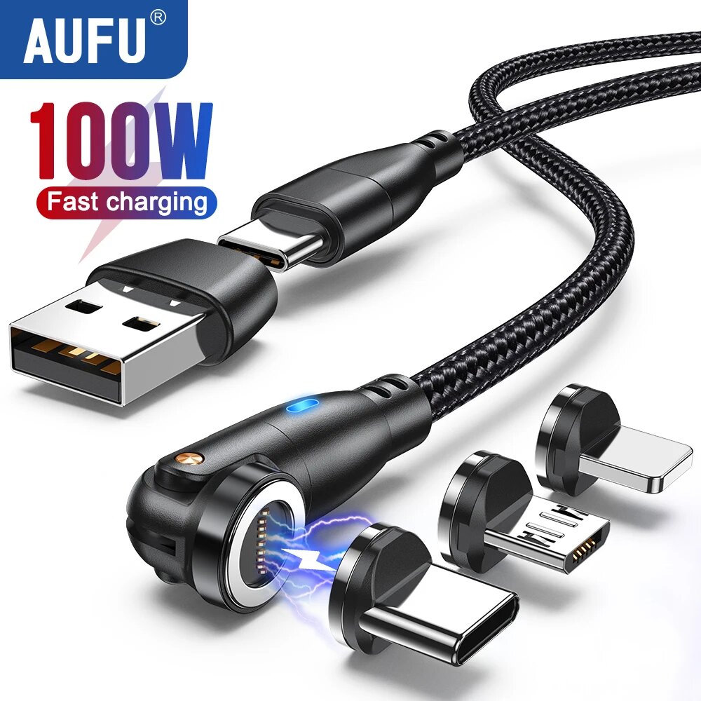 100W USB-C кабель с магнитным коннектором, 1 м, черный