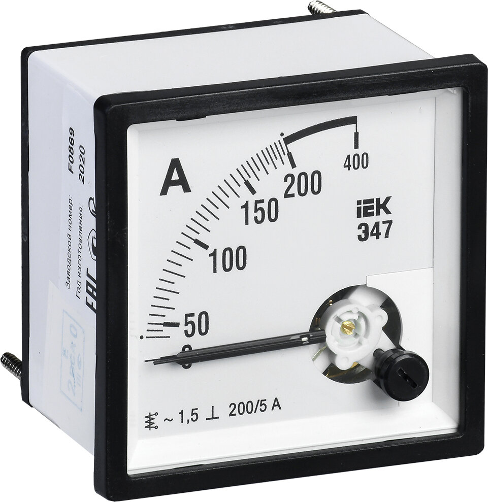 Амперметр IEK Э47, номинальный ток 200/5А, корпус 72х72 мм, AC, включение через трансформатор, класс точности 1.5