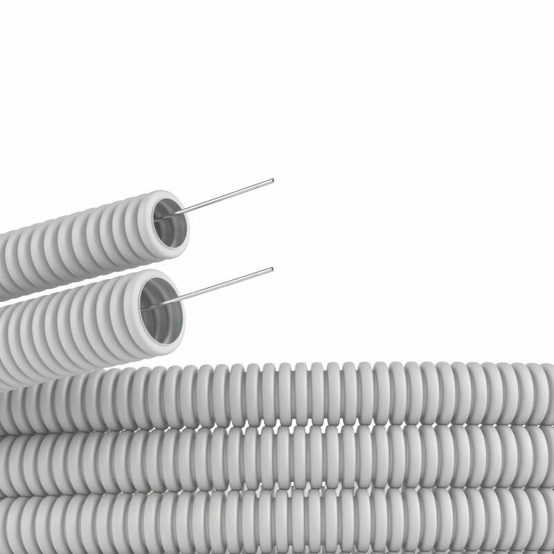 Труба гофрированная DKC ПВХ, гибкая легкая, диаметр 25 мм, с протяжкой, серая, 25 м