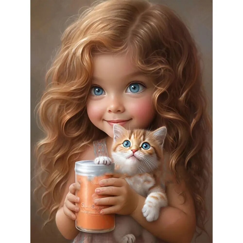 Картина с бриллиантами, круглый бриллиант, маленькая девочка, 30*40 см, серия персонажей