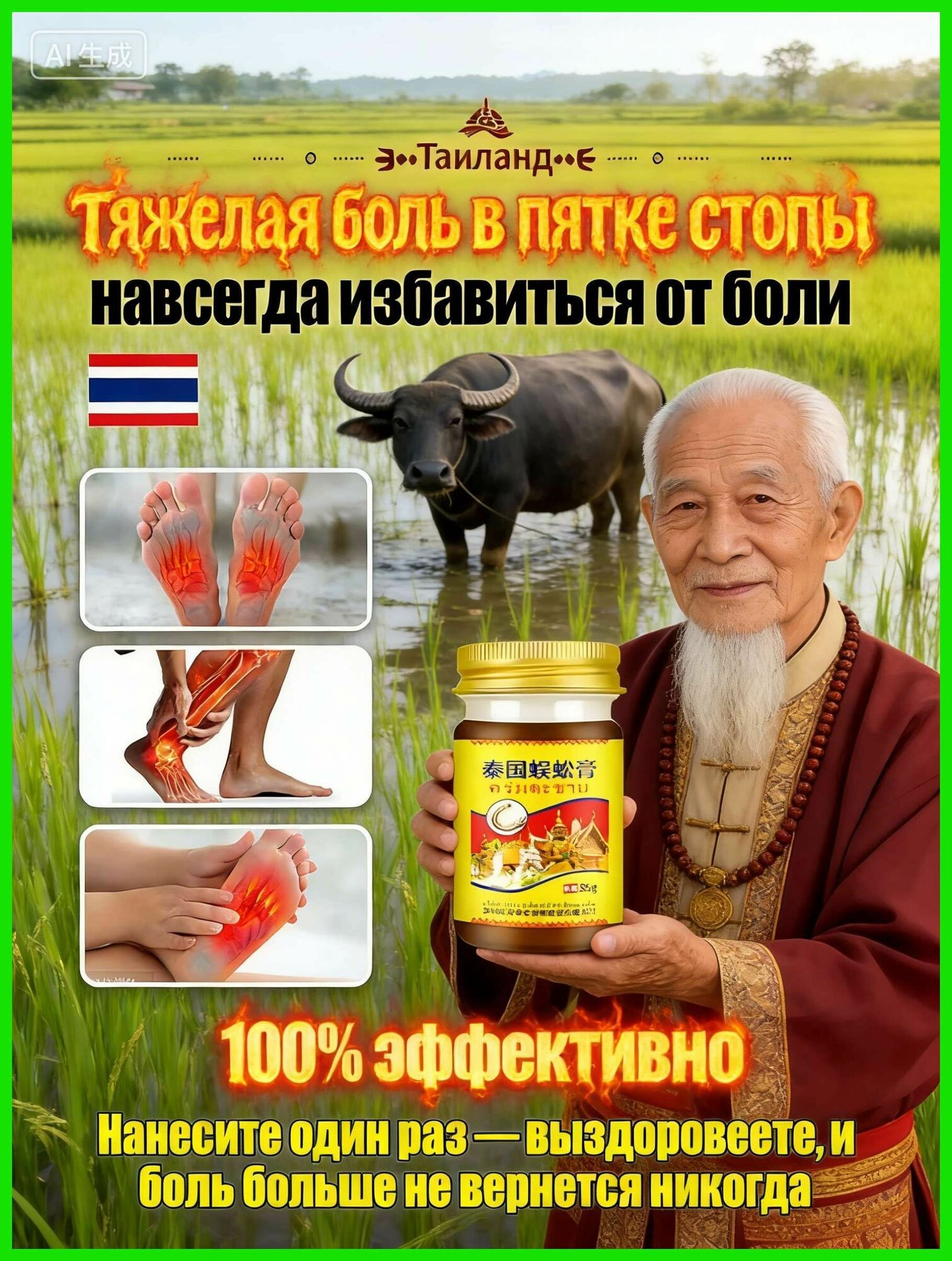 Массажный крем/для снятия боли/отеков/синяков/Тайский экстракт сороконожки Средство от головной боли обезболивающее 55g