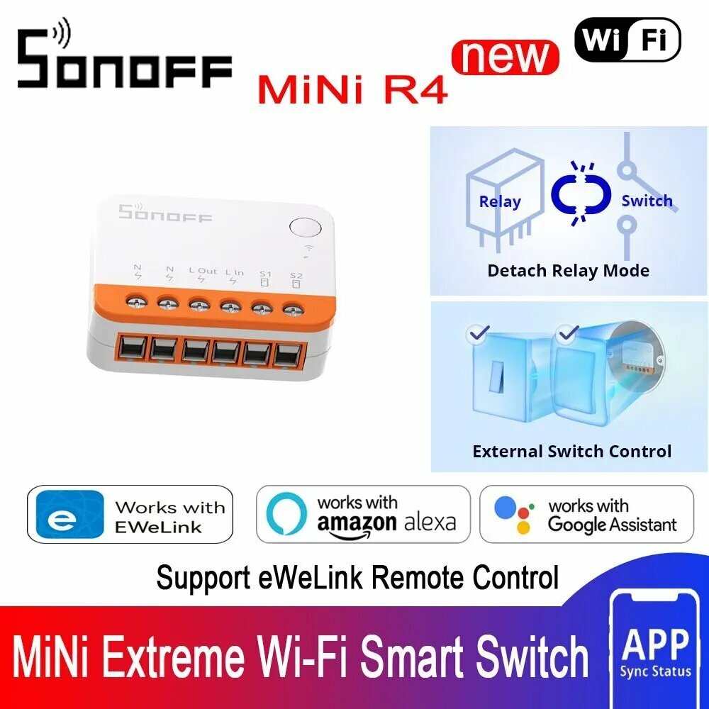 WiFi Реле Sonoff MINIR4 Extreme, 10А/2200Ватт (Работает с Алисой)