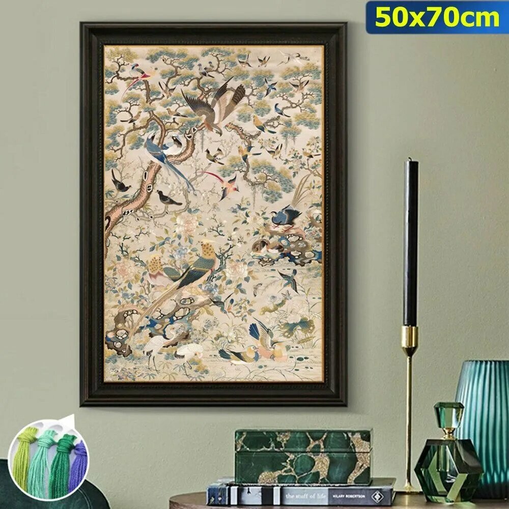 Вышивка крестом, наборы для вышивания крестом, Цветы и птицы, канва 50x70 см, полная зашивка, TXM (без рамки)