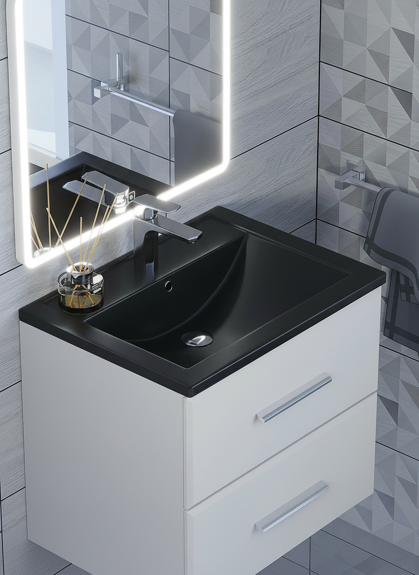 Раковина кварцевая для ванной Uperwood Foster Quartz 60 см, черная матовая, уголь