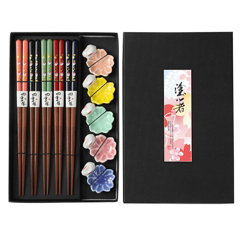 Набор палочек для еды и подставки для палочек, пять пар, в коробке, термопечать, высококачественная домашняя посуда, керамическая подставка для палочек, экспортируется в Японию