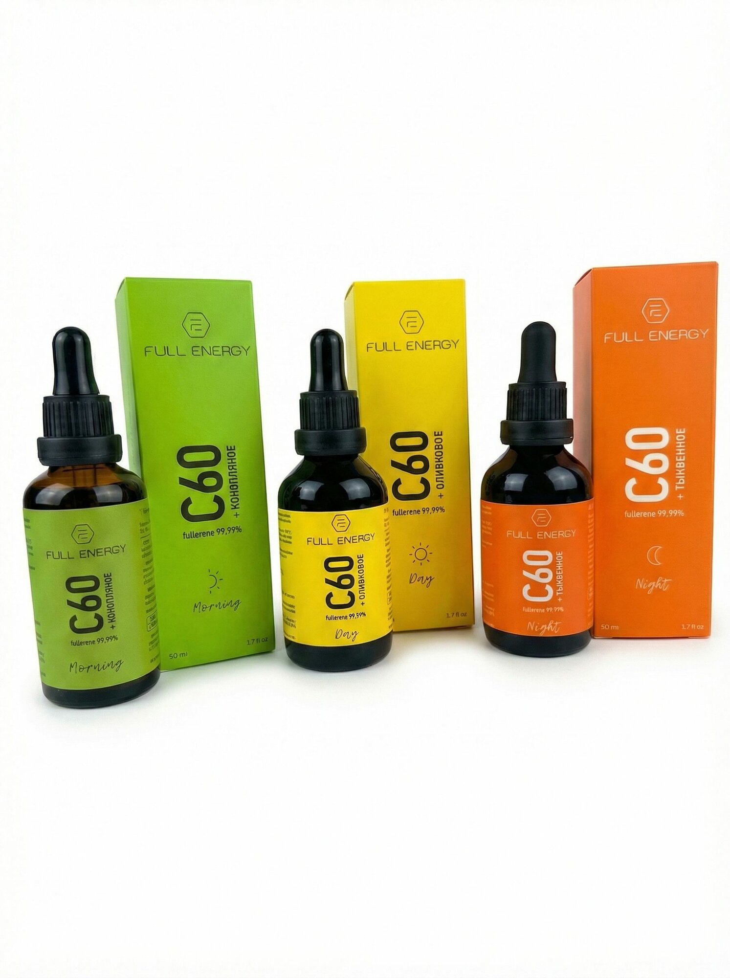 Биофуллерен комплекс масел: Утро, День, Вечер Full Energy с60 Антиоксидант, fullerene 99,99%, фуллерен