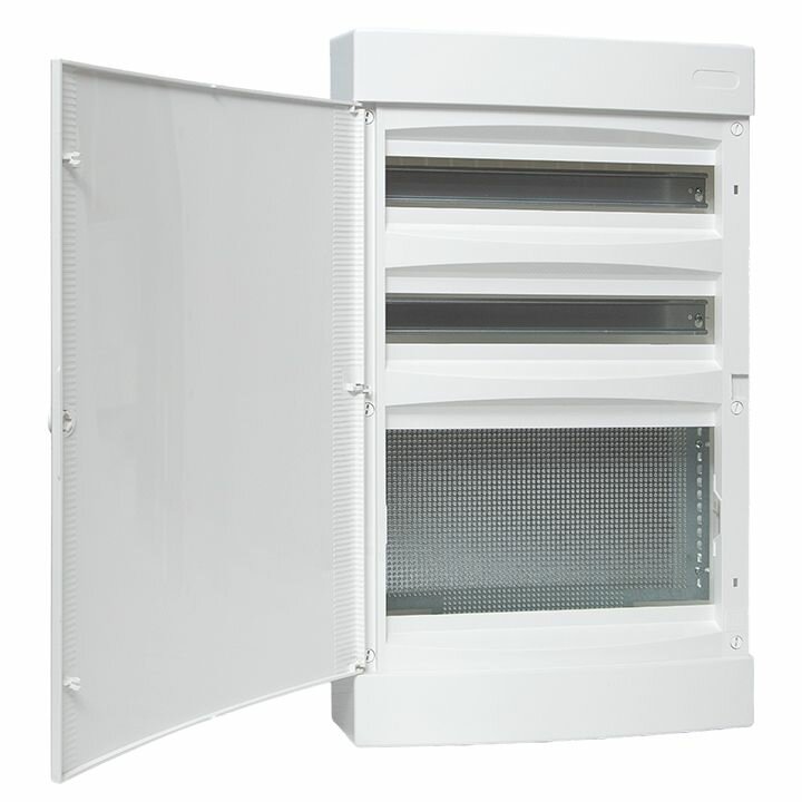 Щит комбинированный навесной (2x18 модулей + 1 монтажная плата) 4 габарит увеличенный IP40 с белой дверью ux-2x18+1m-nw