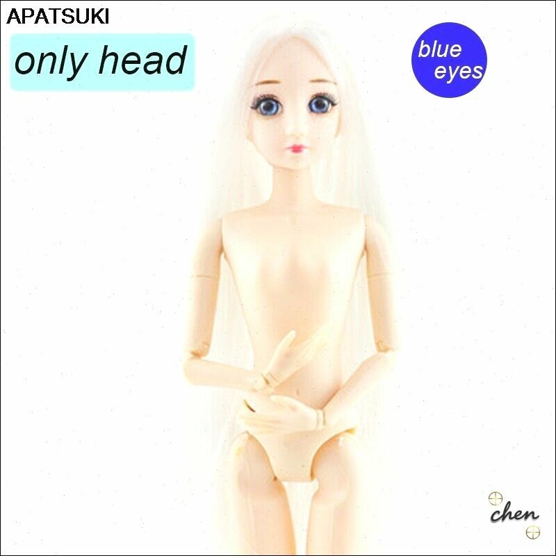 Белые длинные прямые волосы голубые глаза голова для куклы 1/6