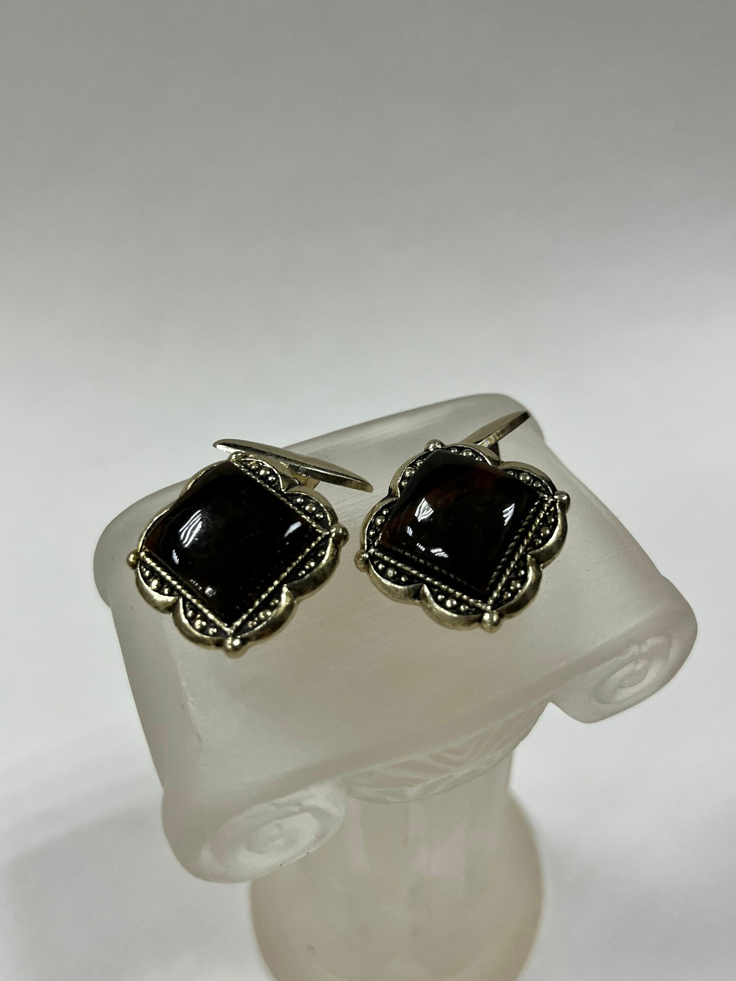 Советские винтажные запонки Рекорд, клеймо треугольник, натуральный камень яшма, сделано в СССР