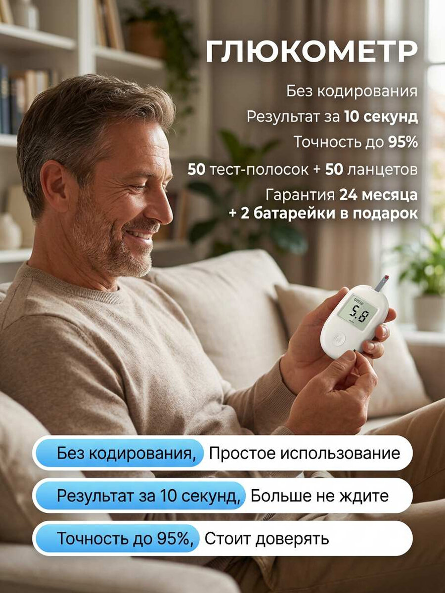 Глюкометр + 50 тест-полосок + ланцетов в наборе, измеритель сахара в крови, мониторинг глюкозы при сахарном диабете