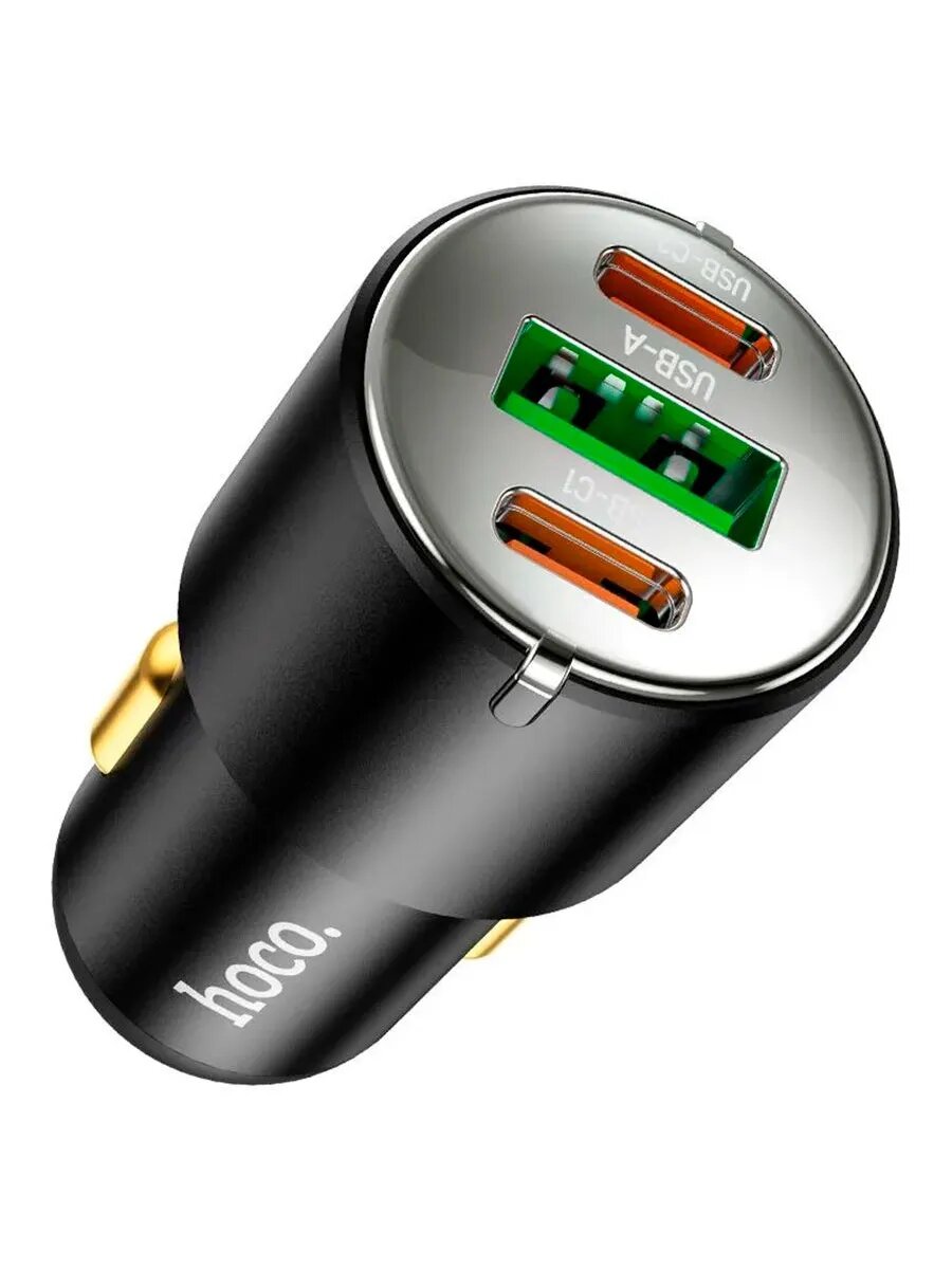 Автомобильное зарядное устройство Hoco NZ6 PD45W, 2*Type-C+USB, черный / быстрая зарядка в прикуриватель