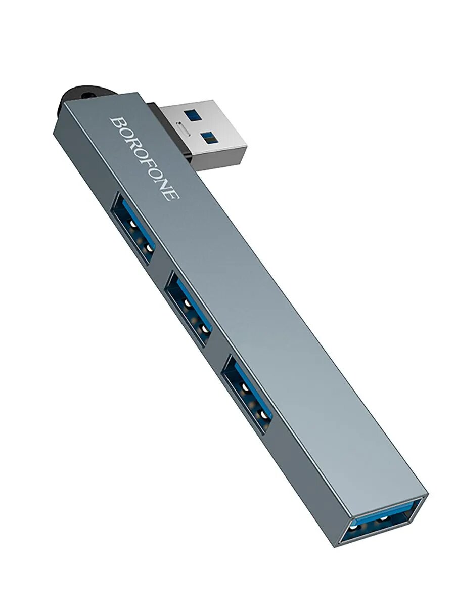Адаптер-хаб Borofone FH1 (USB - USB2.0*3+USB3.0) серый металлик