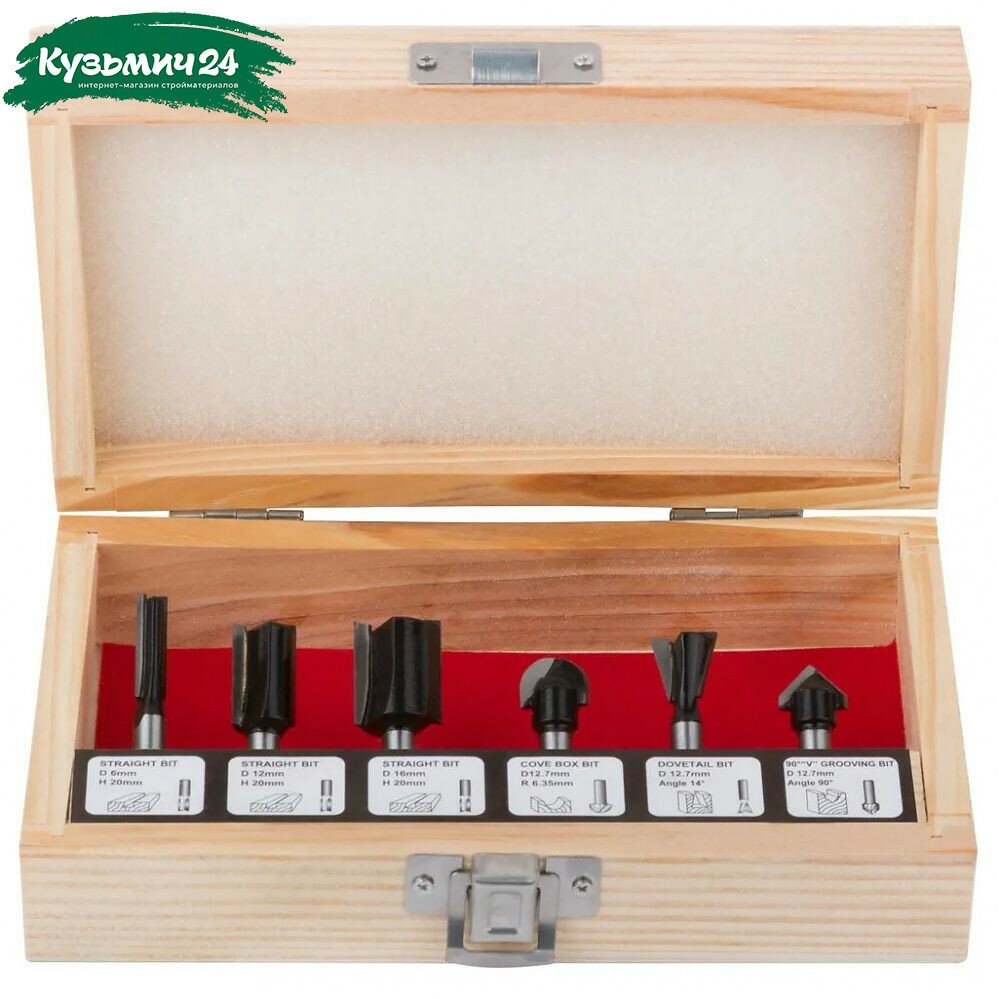 Набор фрез по дереву кромочных FIT 36566, хвостовик 6 мм, 6 штук