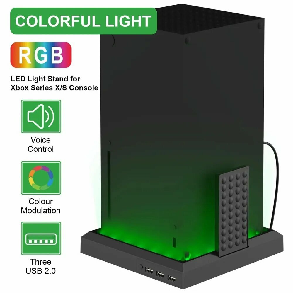Многофункциональная станция с RGB-подсветкой для Xbox Series X/S: подставка с 3-портовым USB-хабом и LED-основанием для игровых аксессуаров