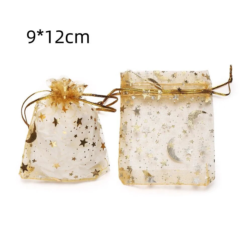 Мешочки подарочные из органзы 9 х 12 см в золоте 50 шт / для хранения украшений, мелочей, подарков