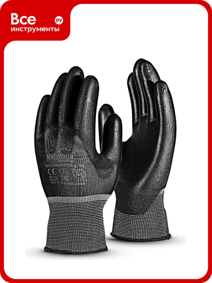 Перчатки Manipula Specialist микропол (MG-161), нейлон, полиуретан, оверлок, цвет черный (9), Пер 612/9