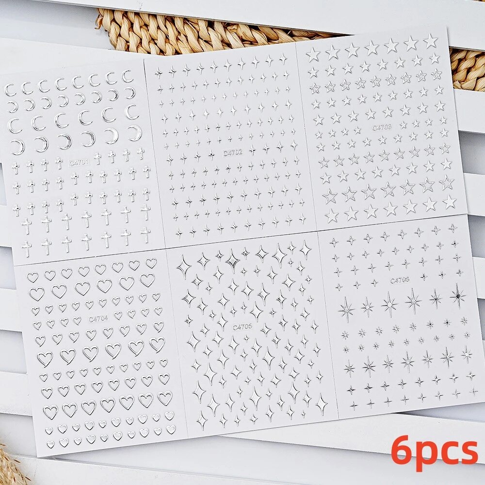 8 шт. наклейки для ногтей HotPress 3D сердечки, звезды и луны