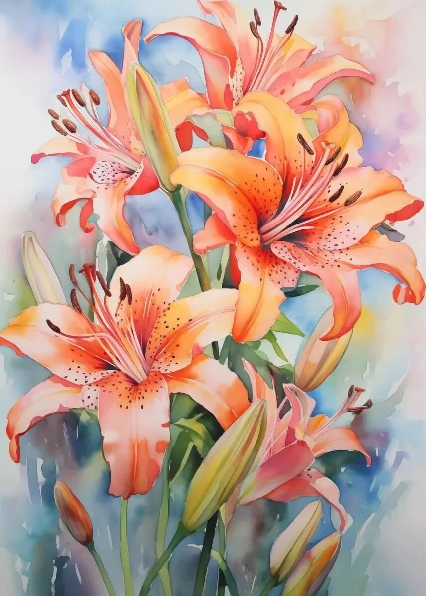 Лилия, акварель, 40x60 см, без рамы, Цвет: 13
