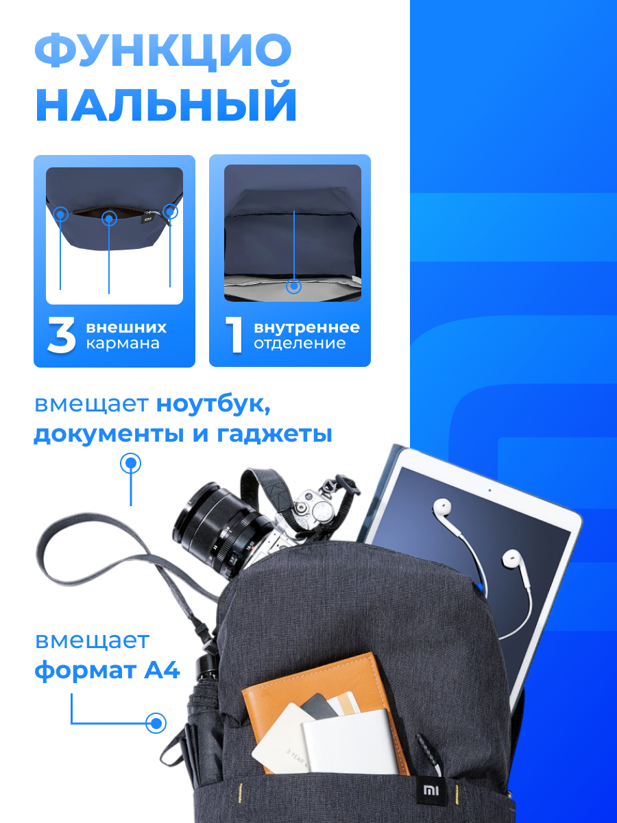 Рюкзак Mi Mini Backpack Dark Blue, 10 л, мини, Влагооталкивающее покрытие — фото 1