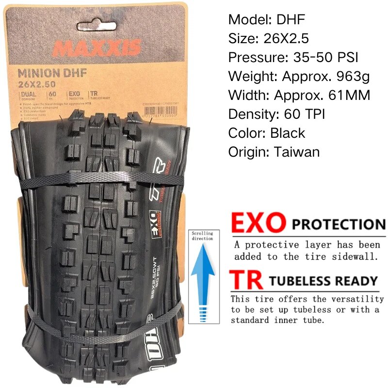 Maxxis Minion DHF 26x2.5, Черный, EXO, TR