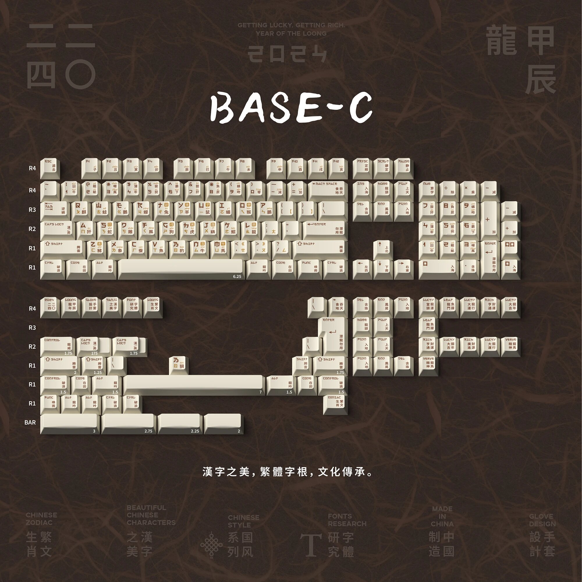 Domikey Base-C Keycaps, Glove LOONG, Cherry Profile