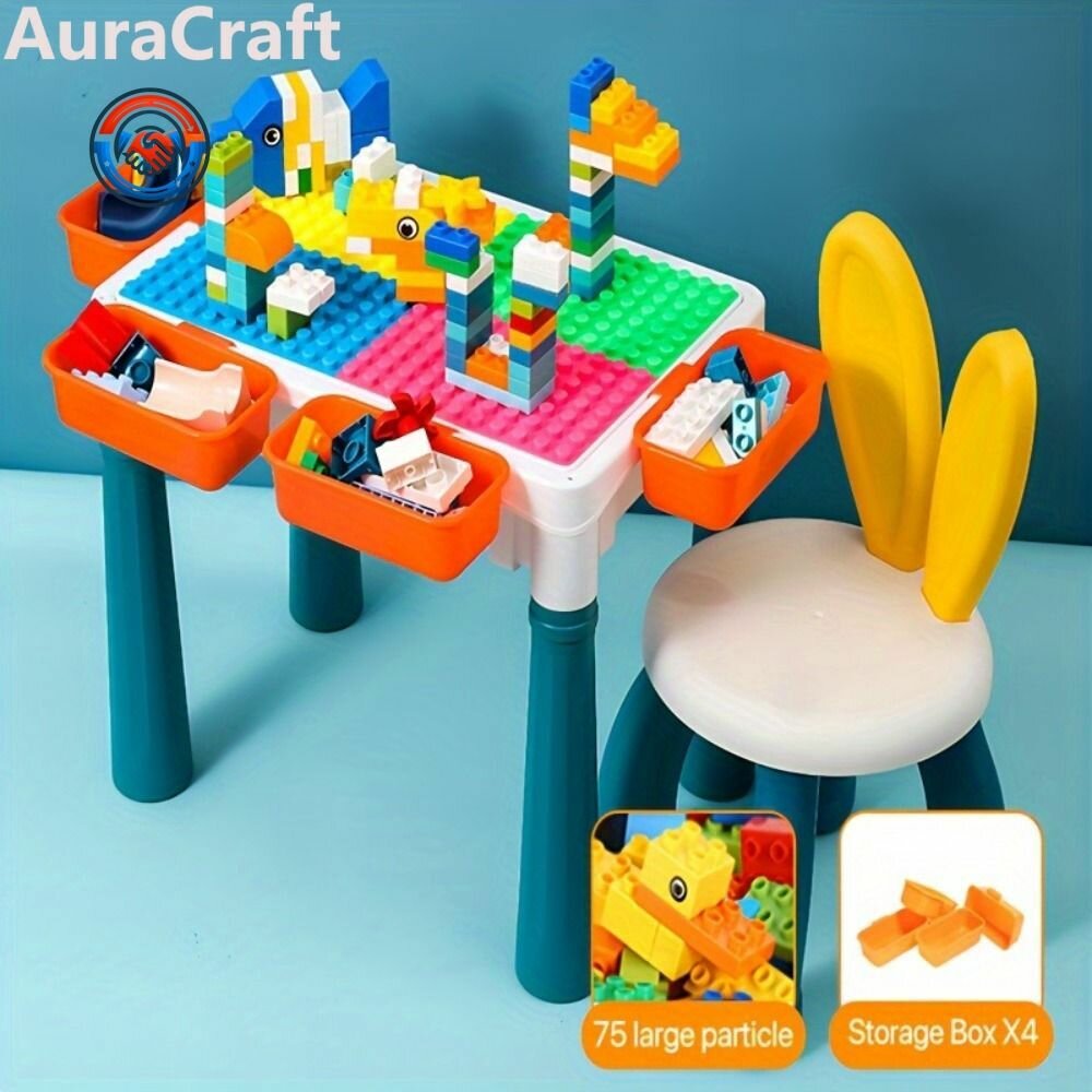 Детский комплект мебели стол и стул с блоками для творчества, обучения и хранения, устойчивые ножки и противоскользящие коврики, яркий дизайн для дома и детской комнаты
