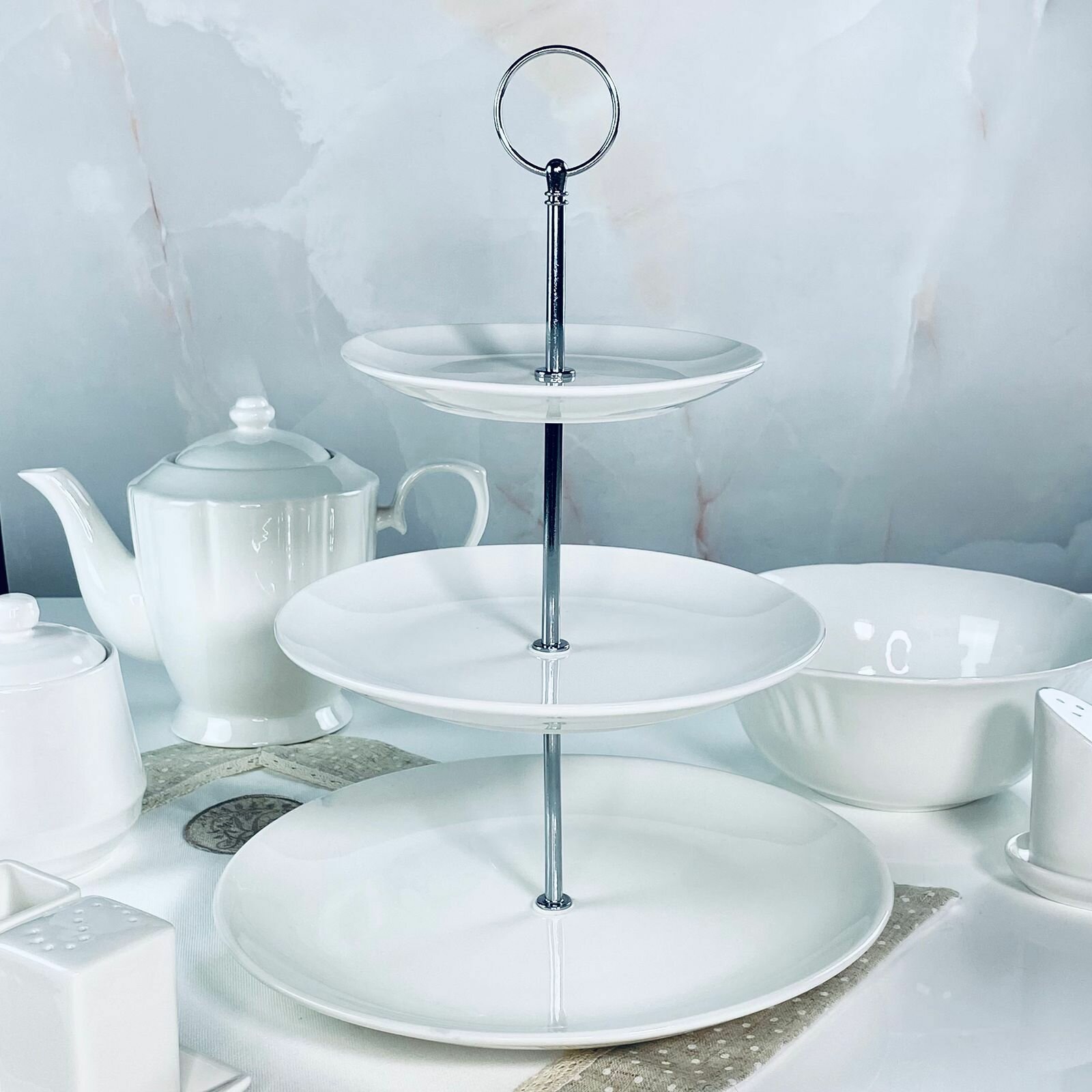 Этажерка фарфоровая белая 3-ярусная BIANCO Lenardi, фруктовница фарфор