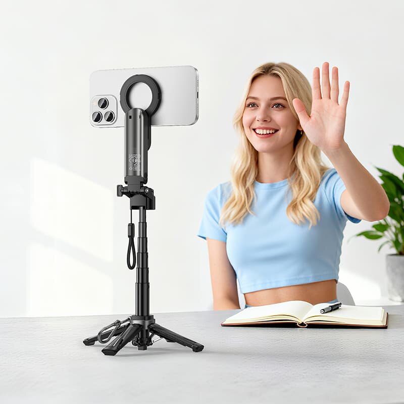 Монопод для селфи, 2в1, Hoco K27 Pro, с пультом, магнитный, черный