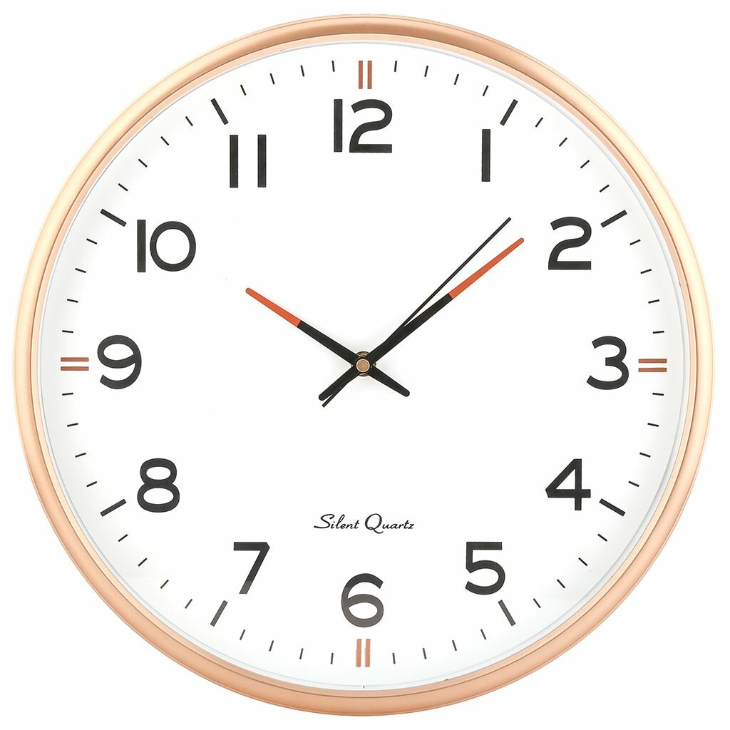 Часы настенные КНР "Авангард" д 37,5 см, h 5,5 см, мягкий ход, циферблат белый; цифры арабские, черный; корпус пластик, медный-черный (8358MG-4)