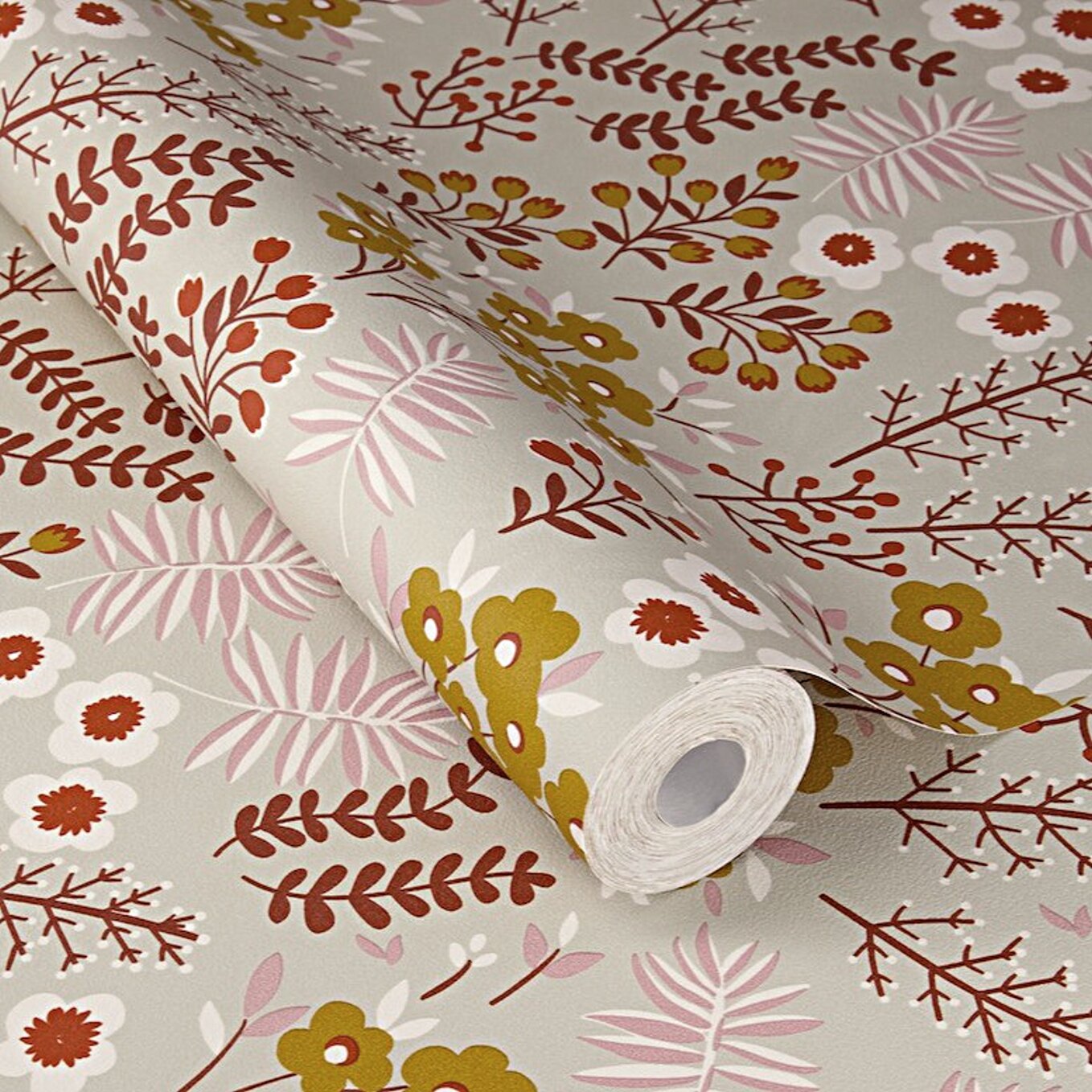 Обои флизелиновые Rasch Beltesto. Матовые моющиеся, с рисунком в цветочек, бежево-красные