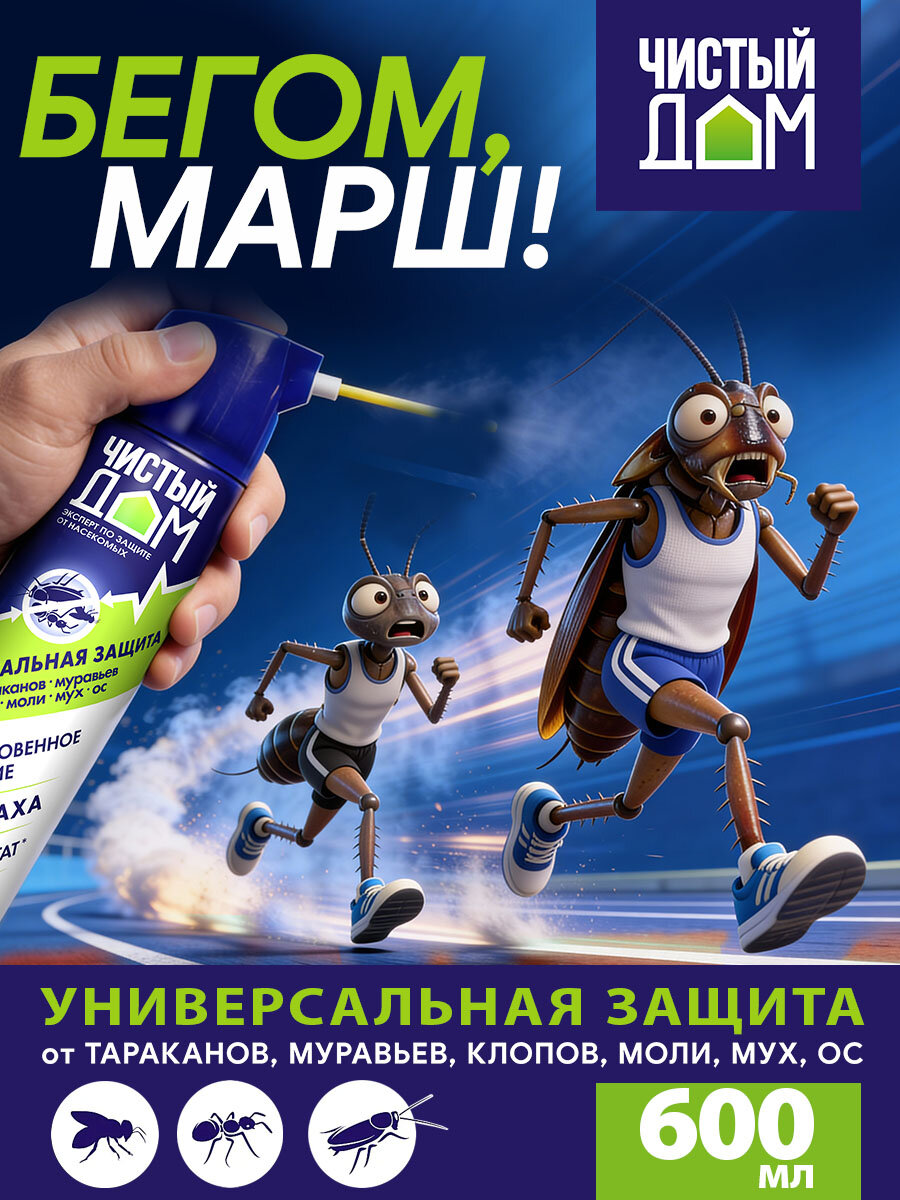 Аэрозоль Чистый Дом "Супер", для уничтожения насекомых, 600мл