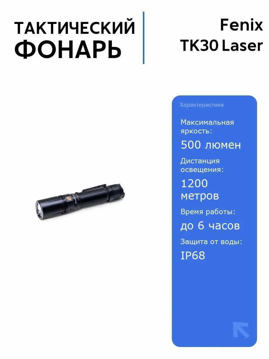 Фонарь Fenix TK30 Laser 500 люмен, IP68, тактический, для поисково-спасательных операций, дальнобойность 1200 метров