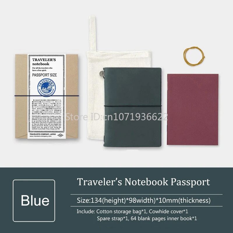 Оригинальный блокнот Midori TRAVELER'S TN из воловьей кожи Blue Passport