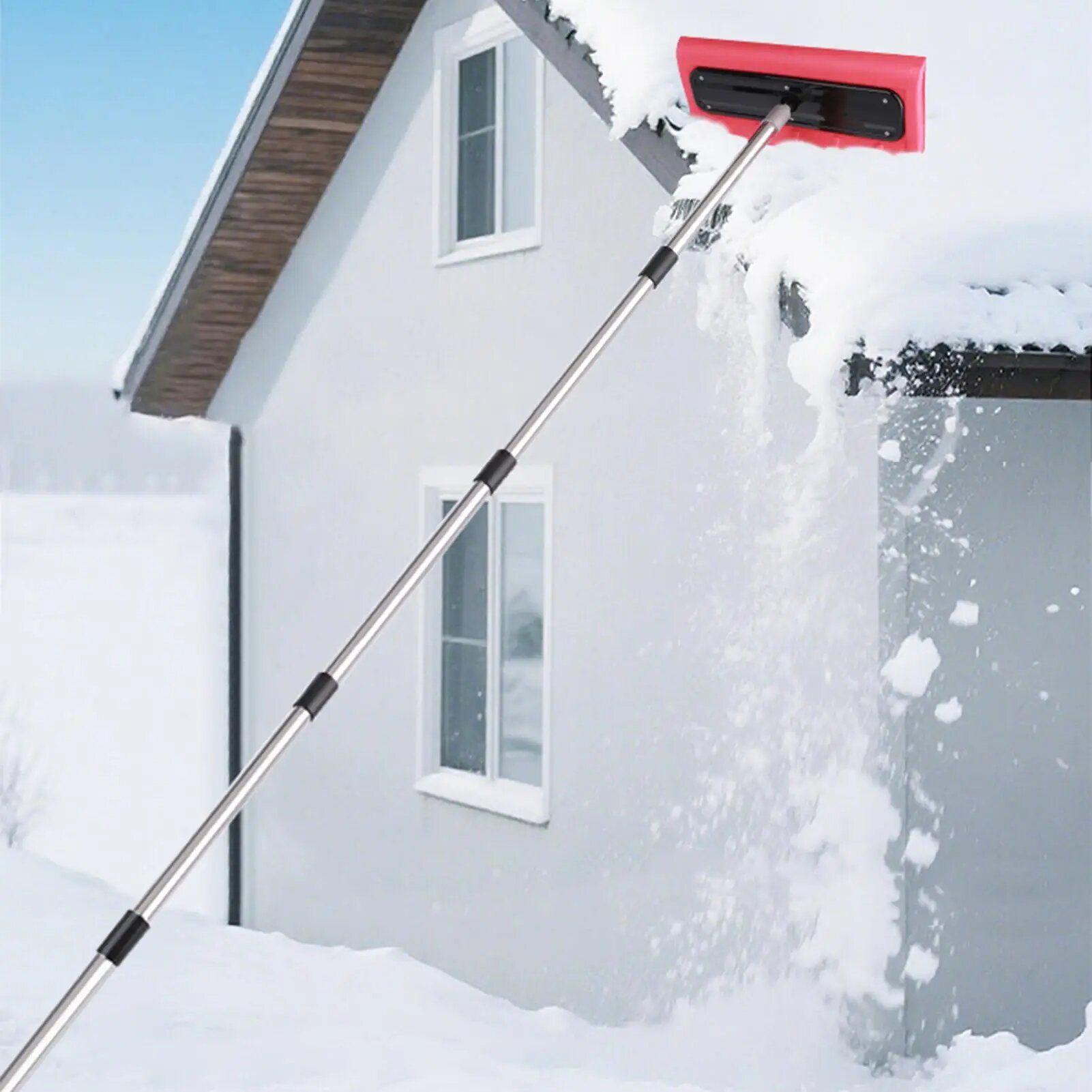 Снегоуборочная щетка-грабли для крыши, пенопластовая метла-толкатель для снега, грабли для удаления льда с подъездных дорог, для крыши, автомобиля, гаража, дома, газона, заднего двора, улицы