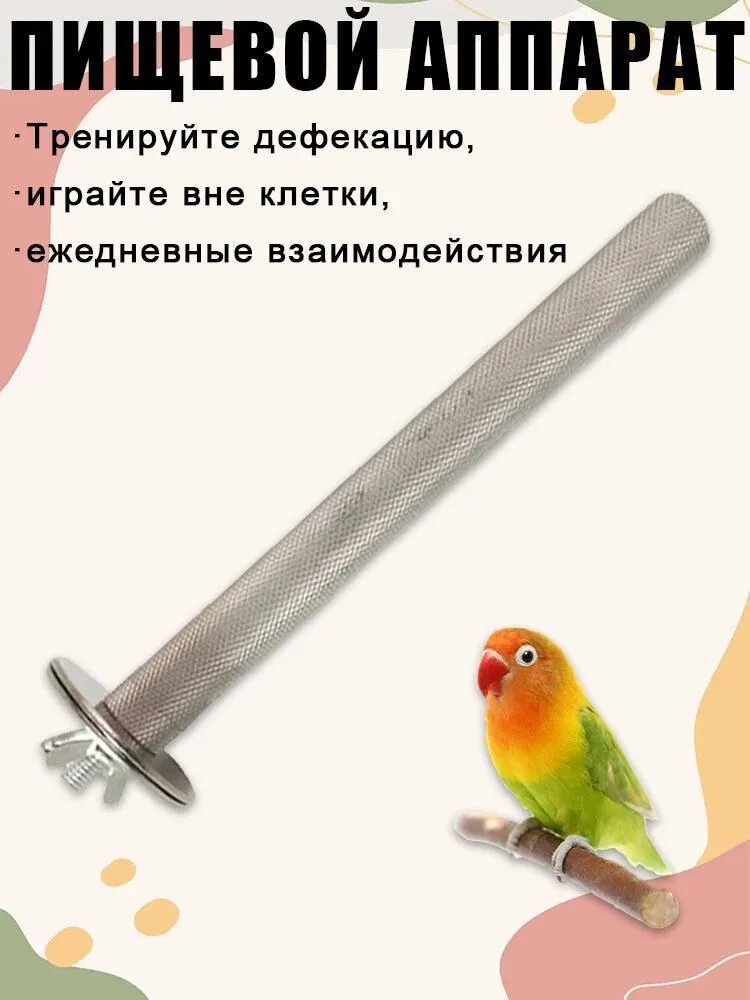 Жердочка для попугаев с фиксатором для приучения к горшку, 15 см, диаметр 1,5-2 см, серебристая
