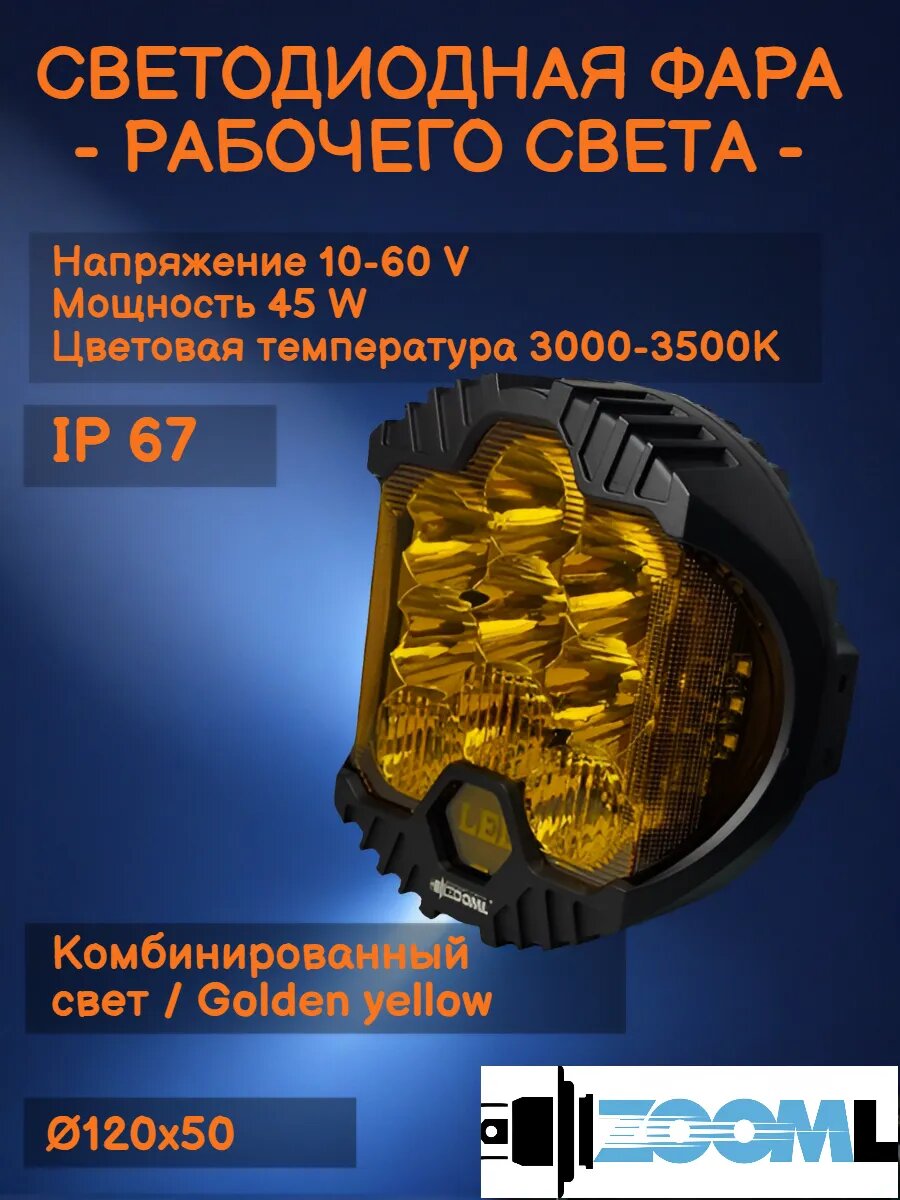 Фара светодиодная LED противотуманная ПТФ ФСО 3500К 1 шт