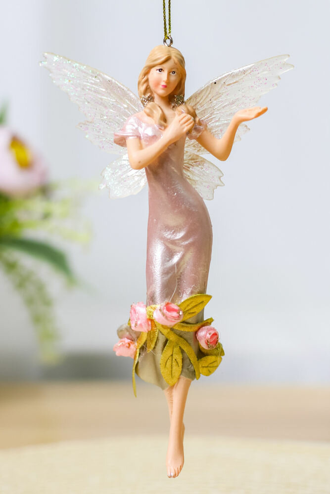 Ёлочная игрушка ФЕЯ РОЗ В атласном платье, полистоун, 15 см, Goodwill MO93044-1