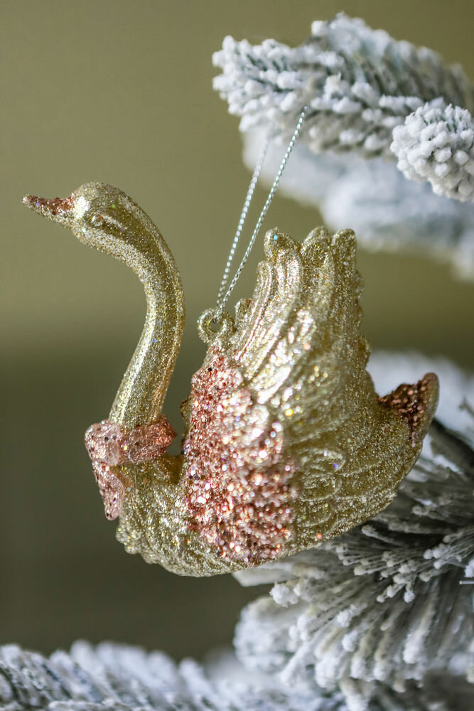 Ёлочная игрушка лебедь удачи, жёлтое золото, полистоун, 10 см, Kurts Adler ZCI2289-1