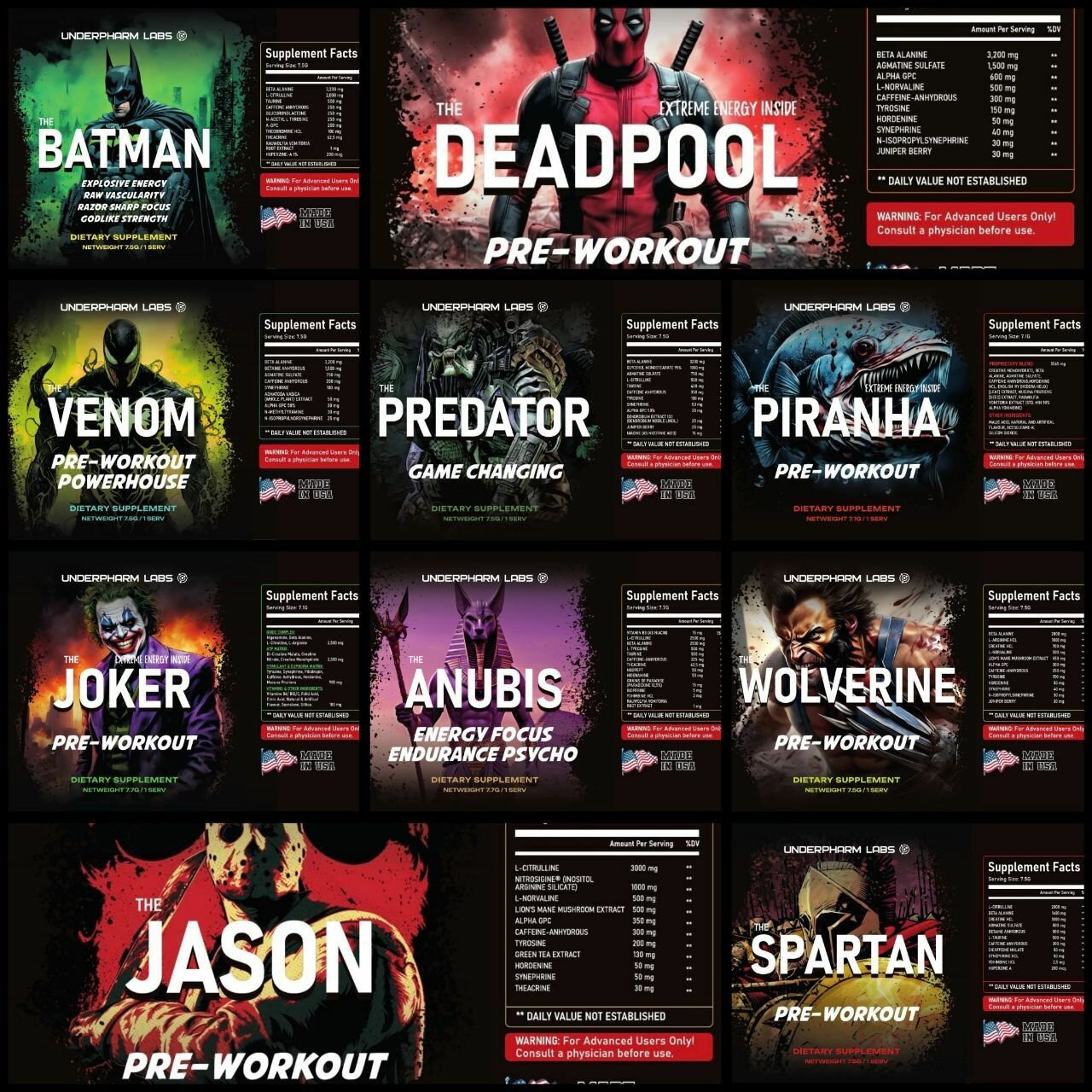 Набор предтренировочных комплексов UnderPharm Labs, 10 штук по 7.5 г