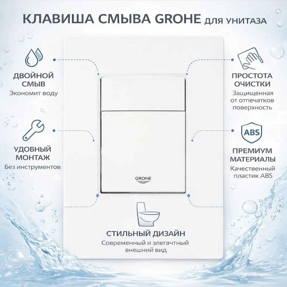 Кнопка смыва GROHE для унитаза, ABS пластик, 197x156x10 мм, нажимная, двойной смыв, 1 шт