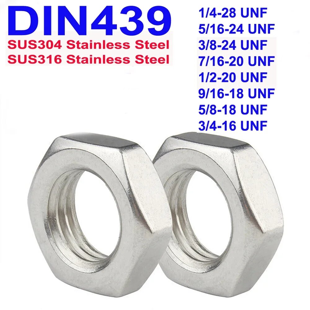 Шестигранные гайки UNF из нержавеющей стали SUS304/SUS316 1I4-28 UNF 30Pcs, SUS304 (A2)