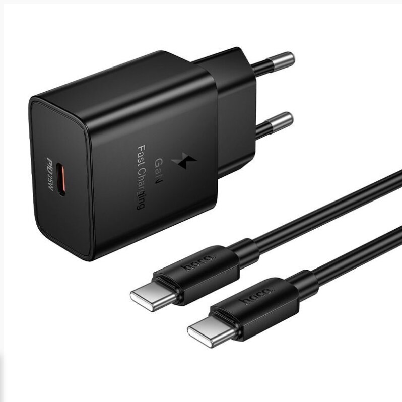 Зарядное устройство для Samsung, Hoco N76 Star Single GAN Power Adapter 25W, PD3.0+PPS с Кабелем 60W 1 метр, Черный