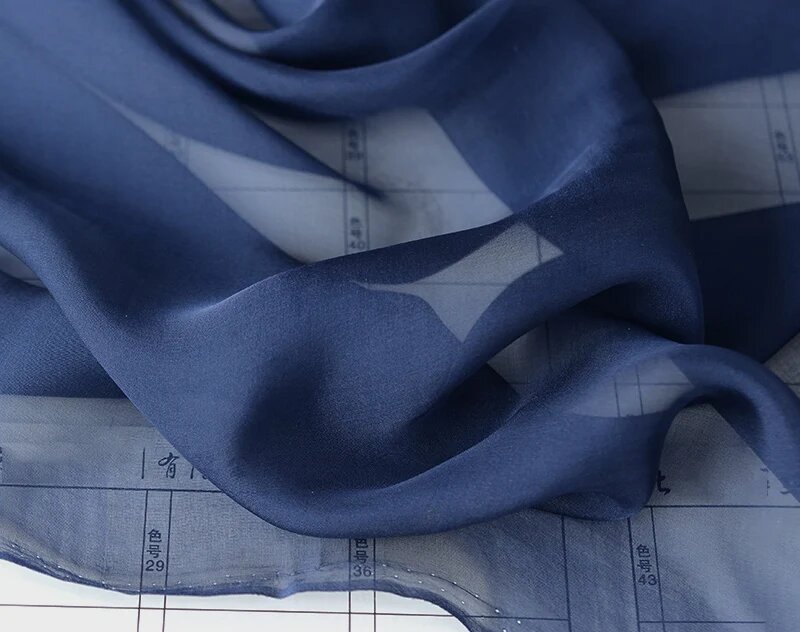 Шелковая шифоновая ткань 100% шелк Темно-синий, 10 Dark Blue