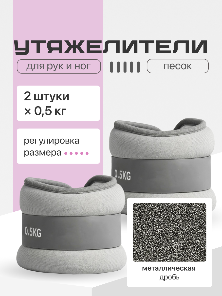 Утяжелители для ног и рук неопреновые 2 шт по 0,5 кг Shark Fit, серые