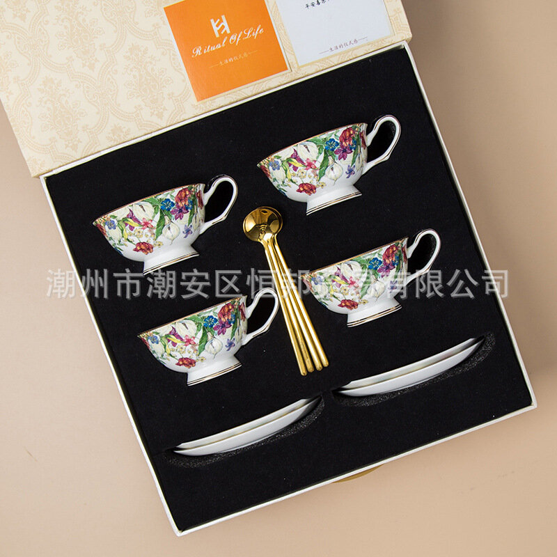 Набор кофейных чашек и блюдец из костяного фарфора, подарочная коробка для чаепития в сине-белых тонах, подарок на новоселье, свадебный подарок, чайный набор с чашками и блюдцами.