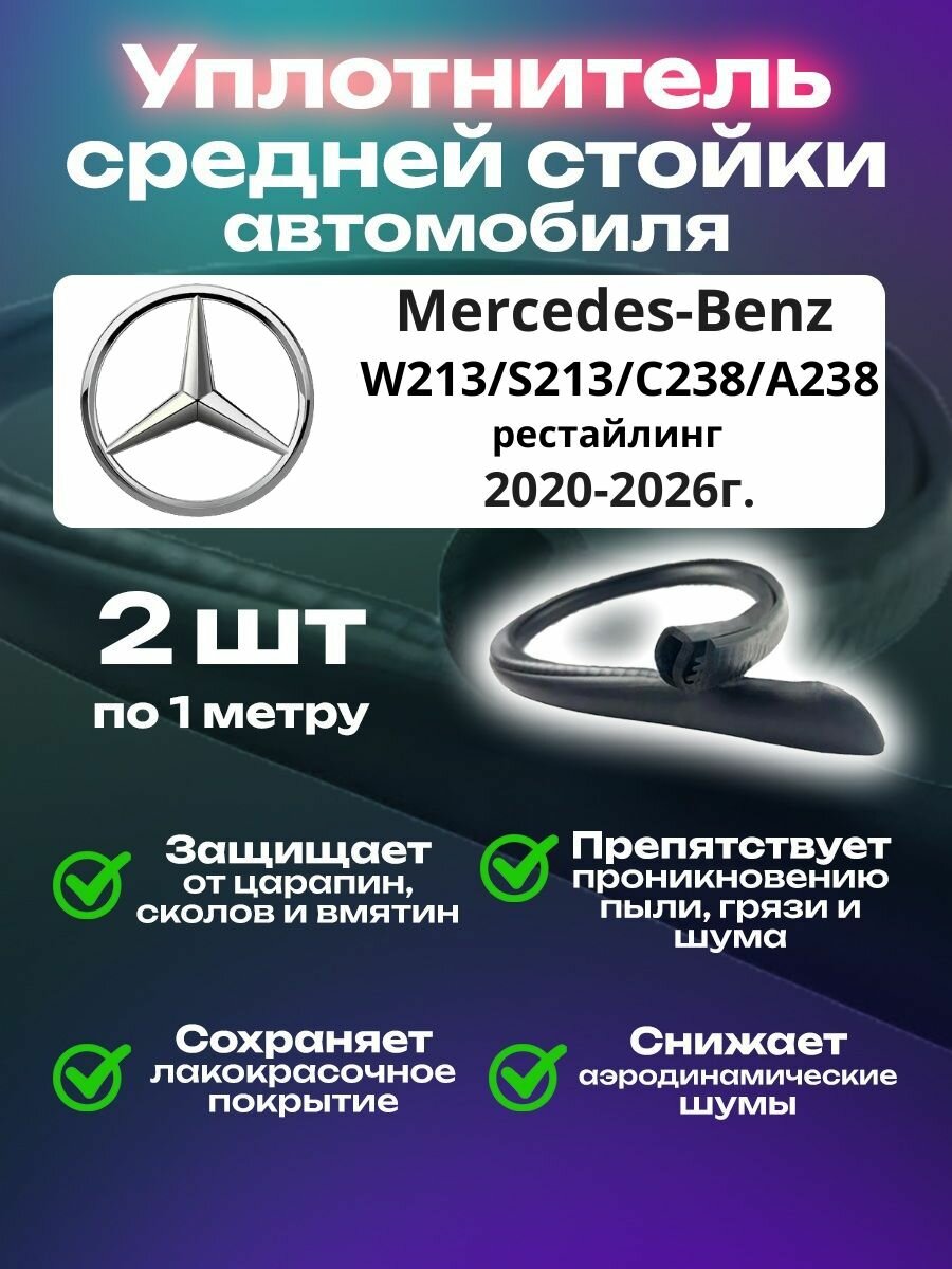 Уплотнитель средней стойки автомобиля Mercedes-Benz E-класс W213/S213/C238/A238 рестайлинг (2020-2026)/ Мерcедес-Бенз Е-класс W213/S213/C238/A238 рестайлинг