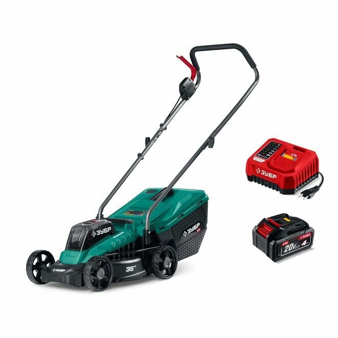 Газонокосилка аккумуляторная бесщеточная, ЗУБР 20 В, 350 мм, 1 АКБ LMS (4 Ач)