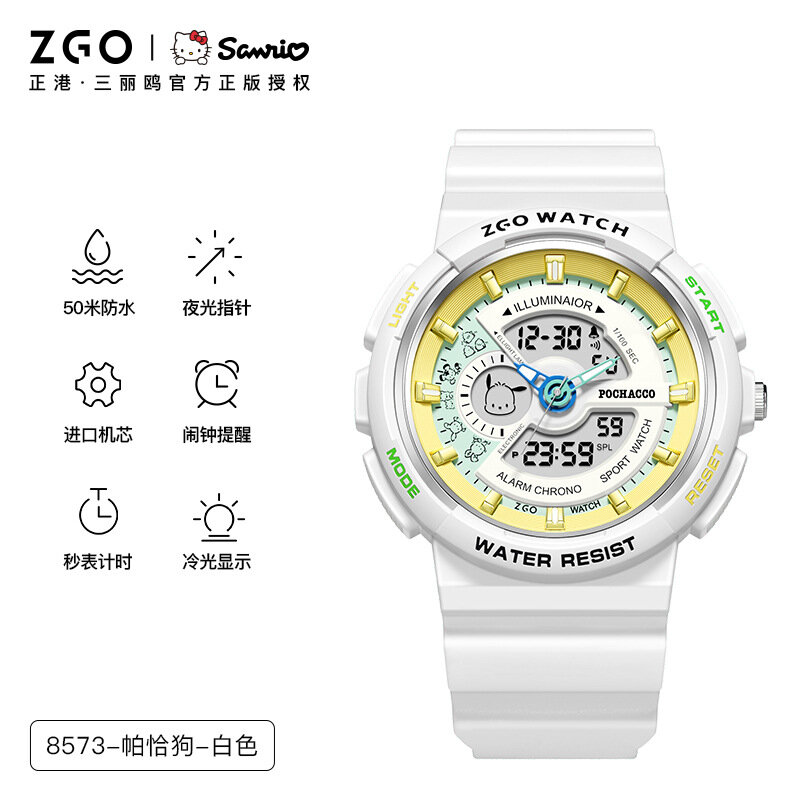 Часы Sanrio Hello Kitty для школьников, светящиеся новогодние спортивные часы с двойным дисплеем для девочек, детские электронные часы.