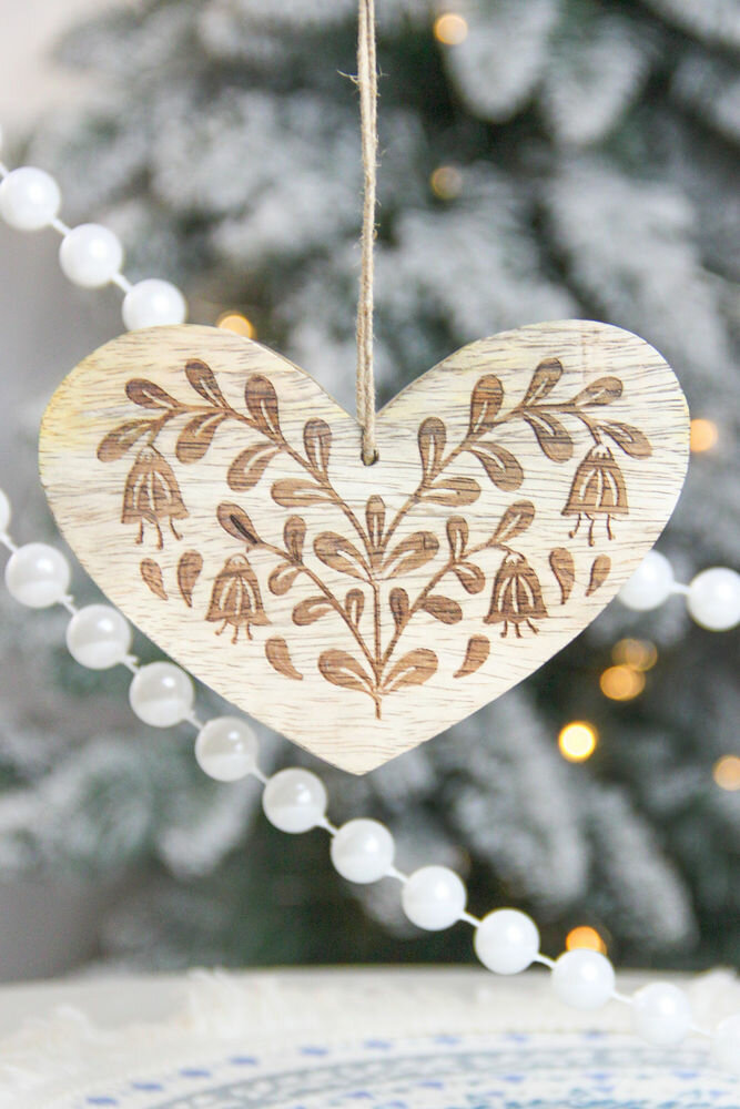 Ёлочная игрушка сердечко - веро корэ, дерево манго, 12 см, Edelman 1137627