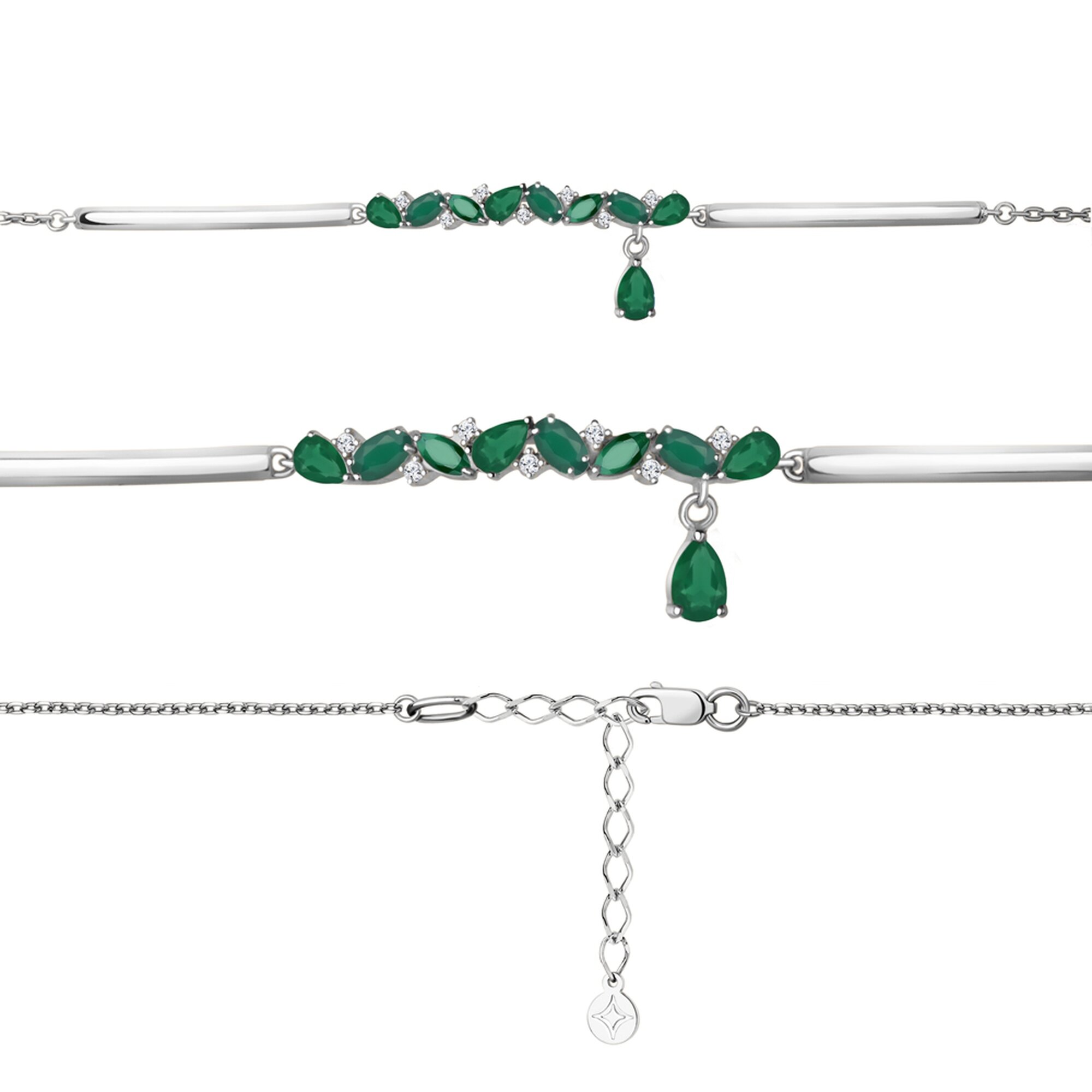 Браслет Diamant online, серебро, 925 проба, родирование, фианит, агат